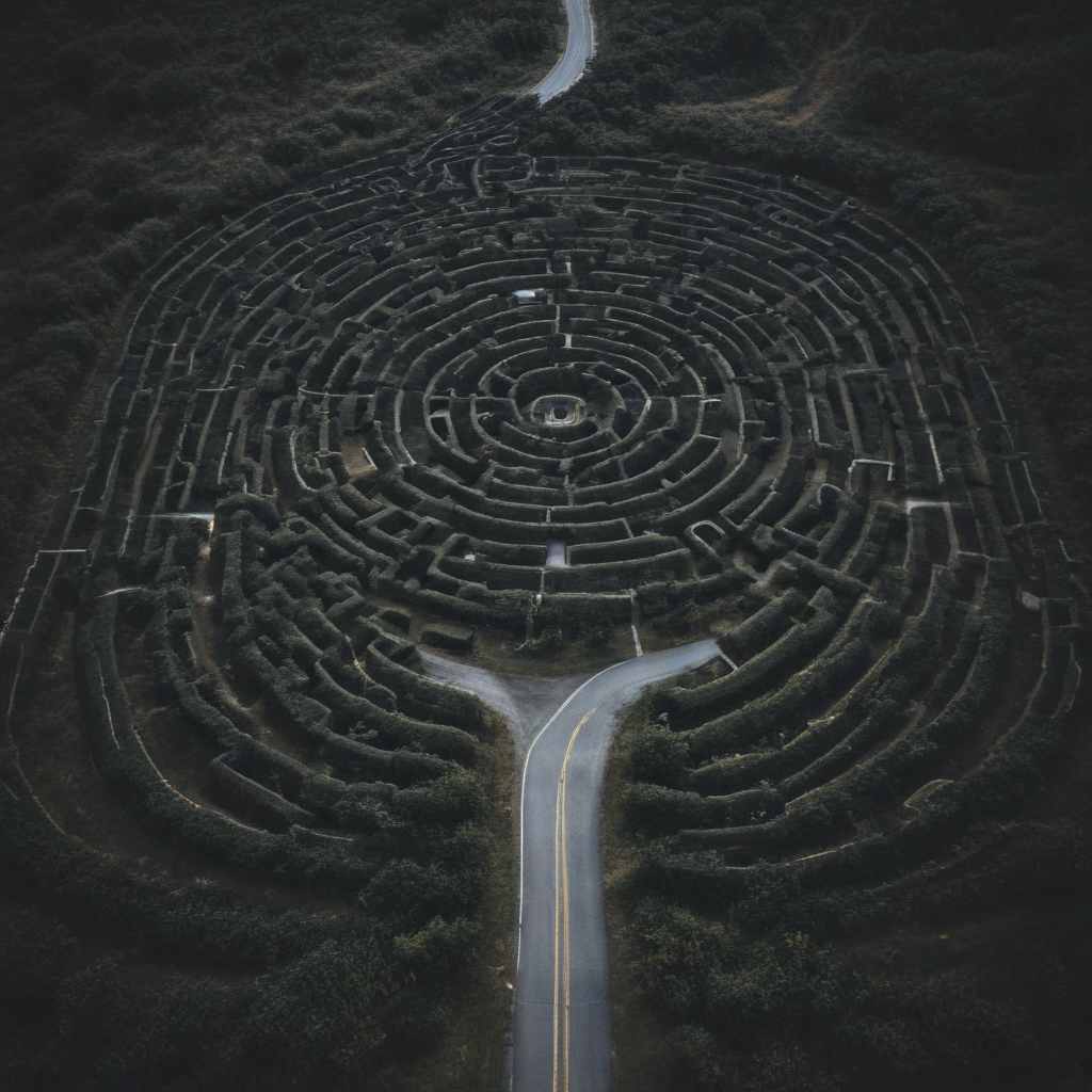 A mysterious maze looking road in the middle of nowhere where it is a ...