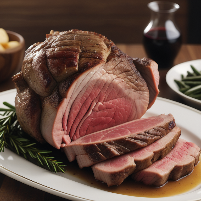 A Deliciously Cooked Roast Beef with Fresh Herbs and Accompaniments.