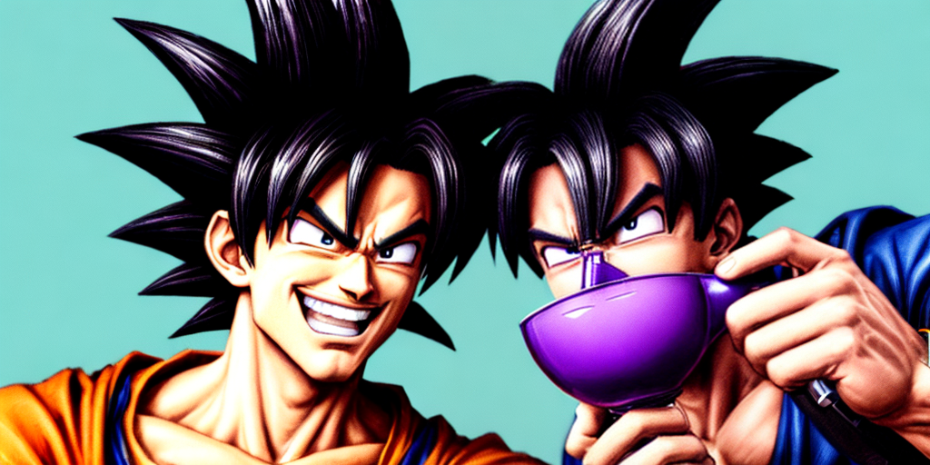 Gangster Goku drinking purple juice with diamond in his tooth