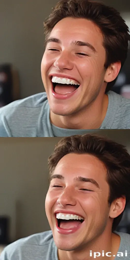 Joyful Young Man Beaming with Happiness and Radiant Smile in a Casual ...
