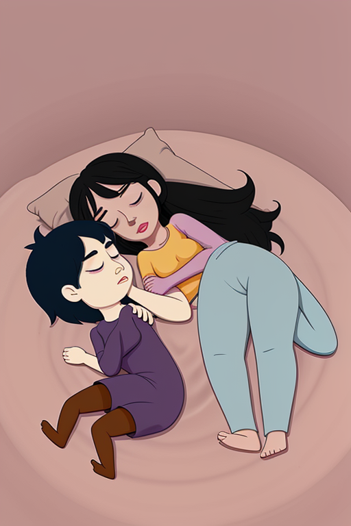Two Animated Characters Enjoying a Cozy Nap Together on a Bed