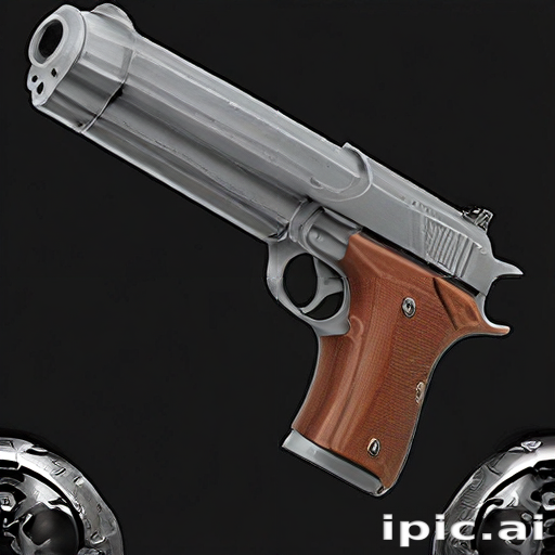 Sleek Modern Handgun Design with Silver Finish and Wooden Grip