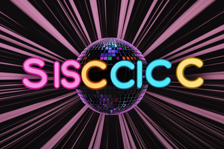 Colorful Disco Theme with Shimmering Disco Ball and Vibrant Letters