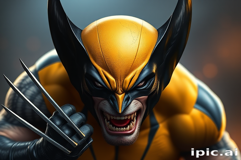 Fierce Superhero Wolverine Ready for Battle with Claws Extended