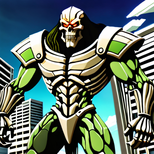 A giant founding titan, made with only bones, standing before a ...