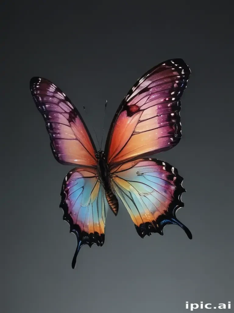 Vibrant Butterfly Displaying a Spectrum of Colors Against a Dark Background