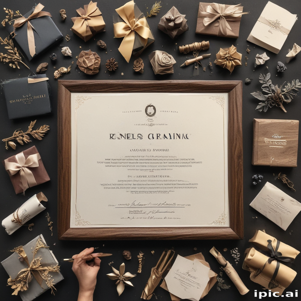 Elegant Certificate Surrounded by Beautifully Wrapped Gifts and Decorations