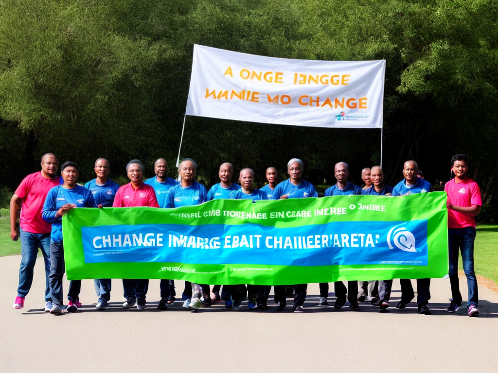 a banner with the words "Stride for Change: Entrepreneurial Impact Walk"