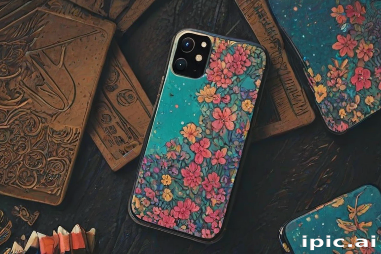 Vibrant Floral Phone Cases Displayed on a Rustic Wooden Background