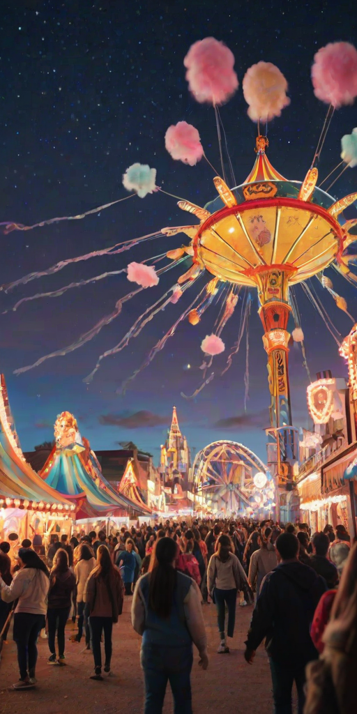 Enchanting Night at the Carnival: Lights, Rides, and Joyful Crowds