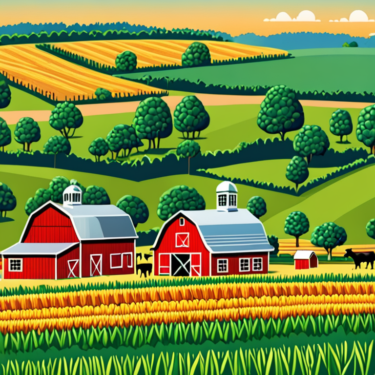 Aliens, cartoon art style on a farm, landscape