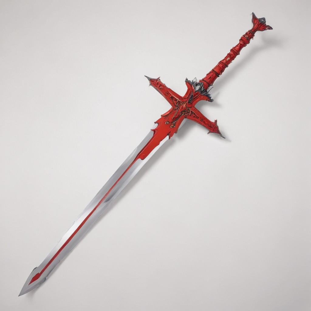 red anime sword like a cross down the middle with white background