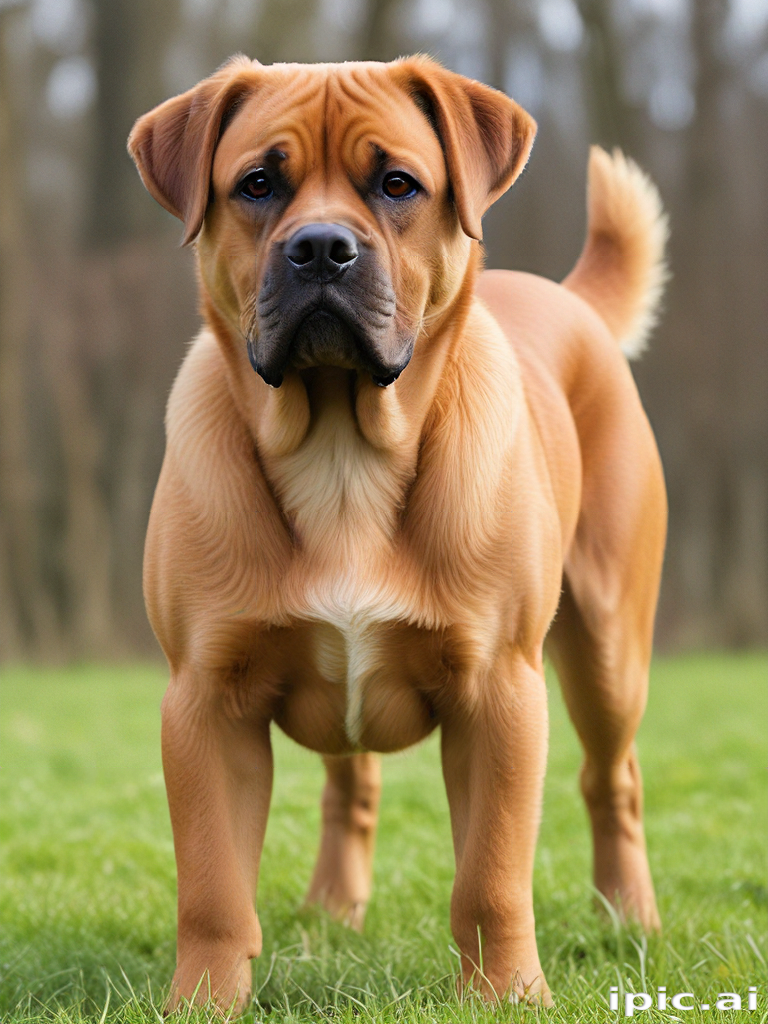 A Playful and Loyal Dog Standing Proudly in a Green Field.
