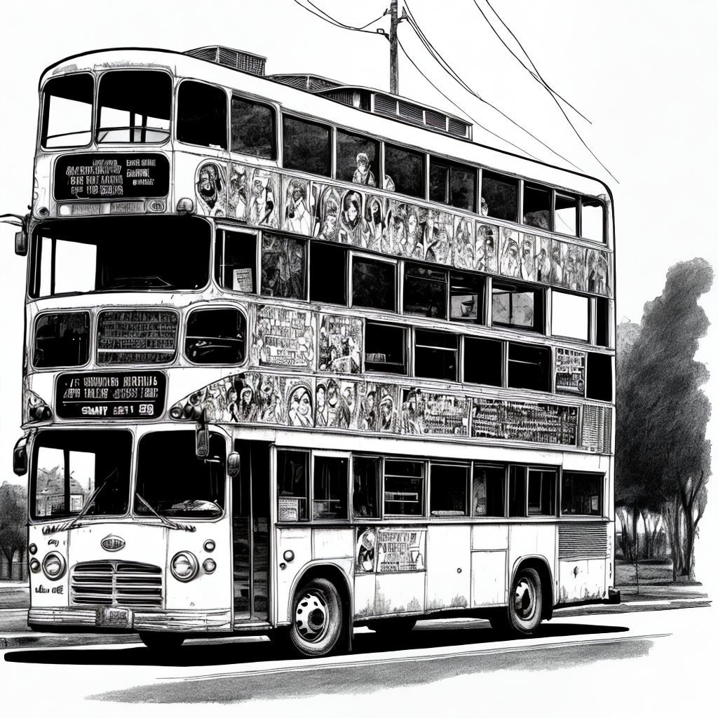 a simple hip hop BUS in the street. COMIC BOOK. SKETCH STYLE. BLACK AND ...