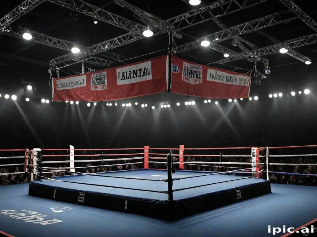 Illuminated Boxing Ring Ready for Action in a Packed Arena