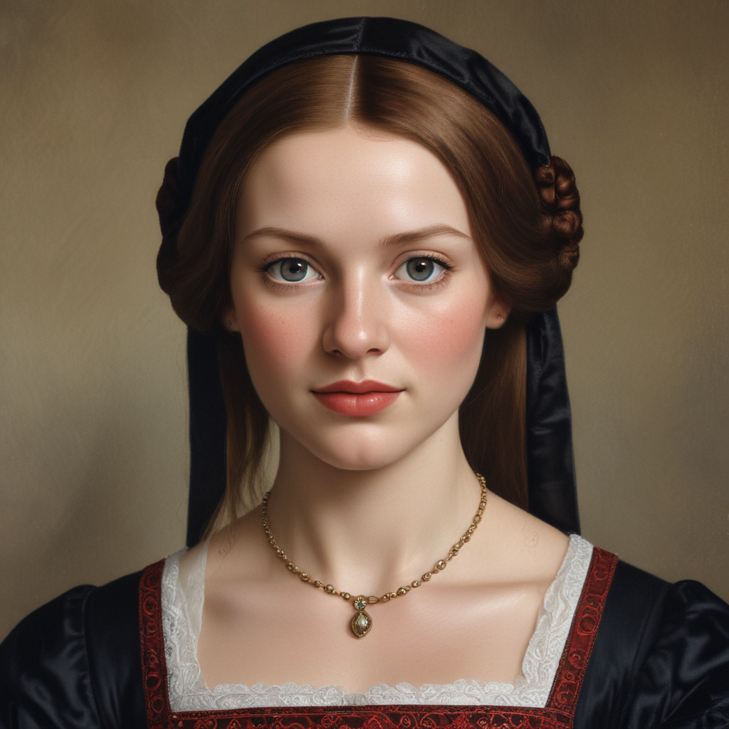 English tudor maiden, detailed portrait, hooked nose