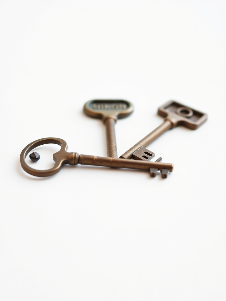 A Collection of Vintage Keys on a Clean White Background