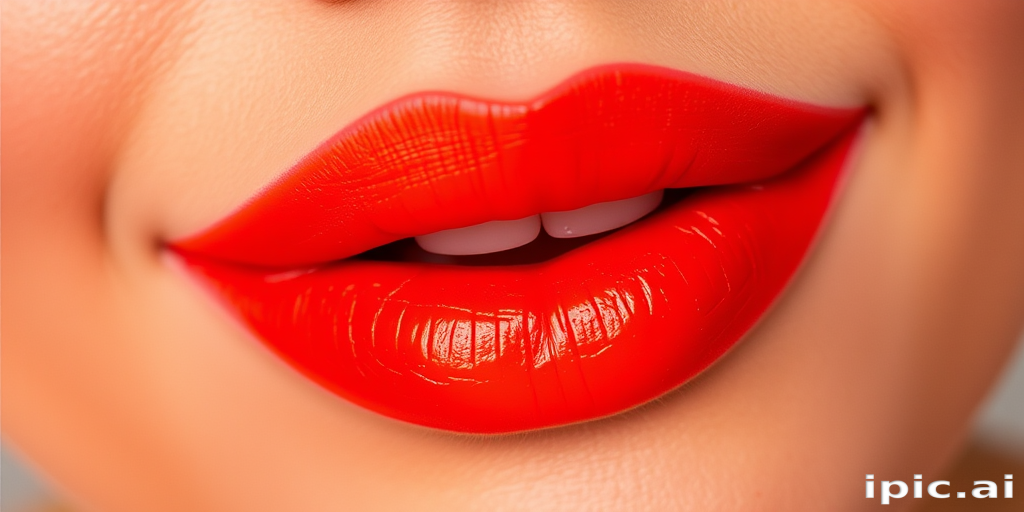 Vibrant Red Lips Showcasing Glossy Shine and Perfectly Defined Contours