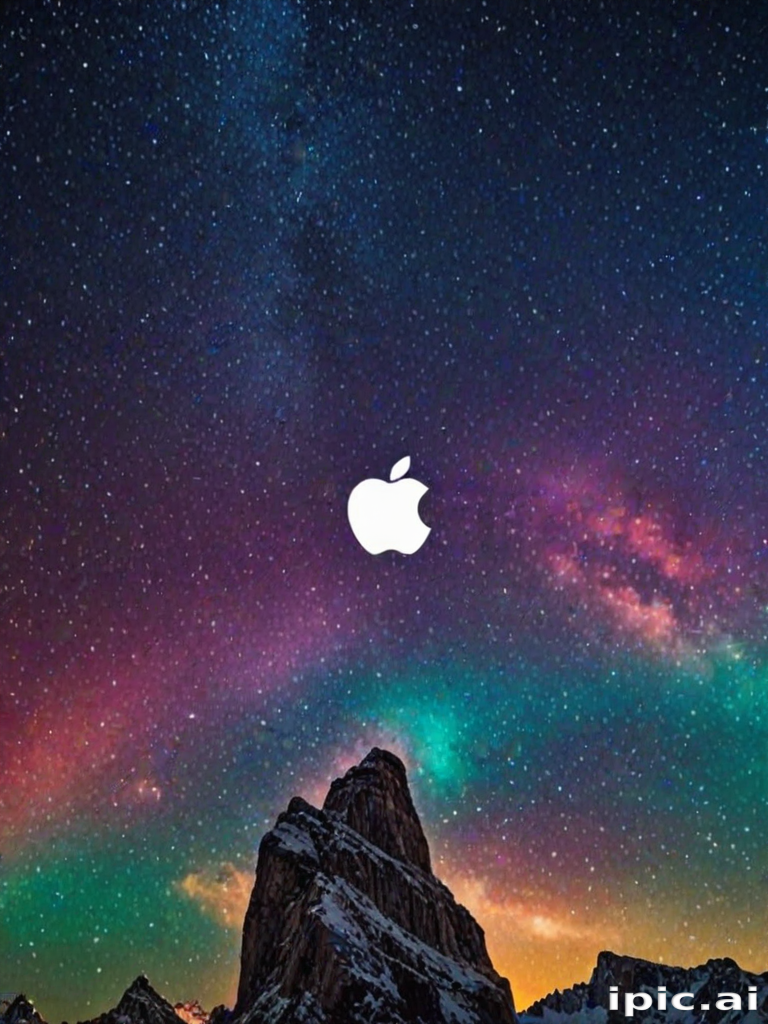 Stunning Night Sky Over Majestic Mountain with Iconic Apple Logo Displayed