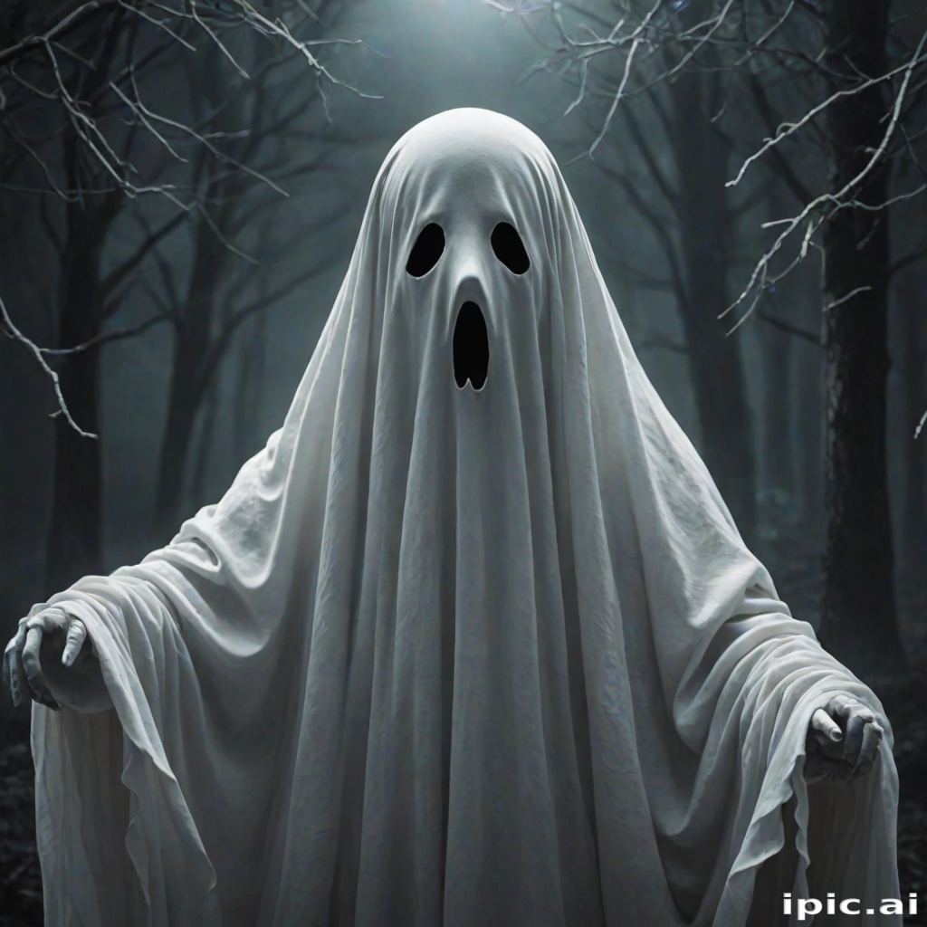 Haunting Spirit Emerges from Shadows in a Mysterious Forest Setting