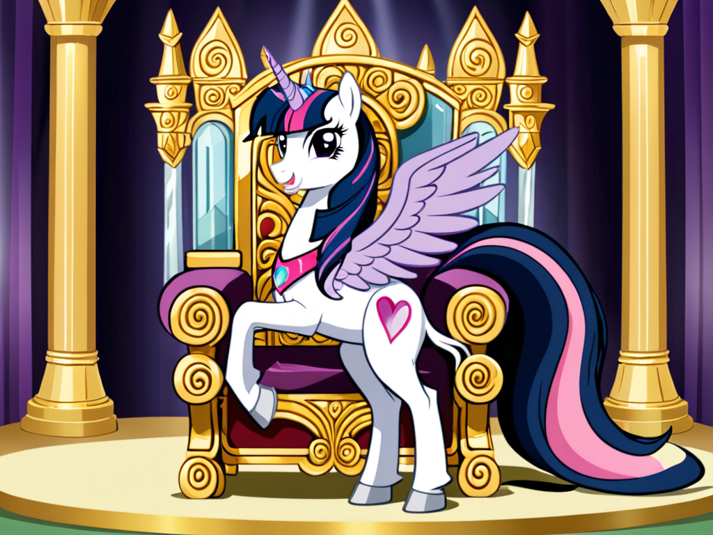 mlp pony alicorn twilight sparkel princess siting on the throne