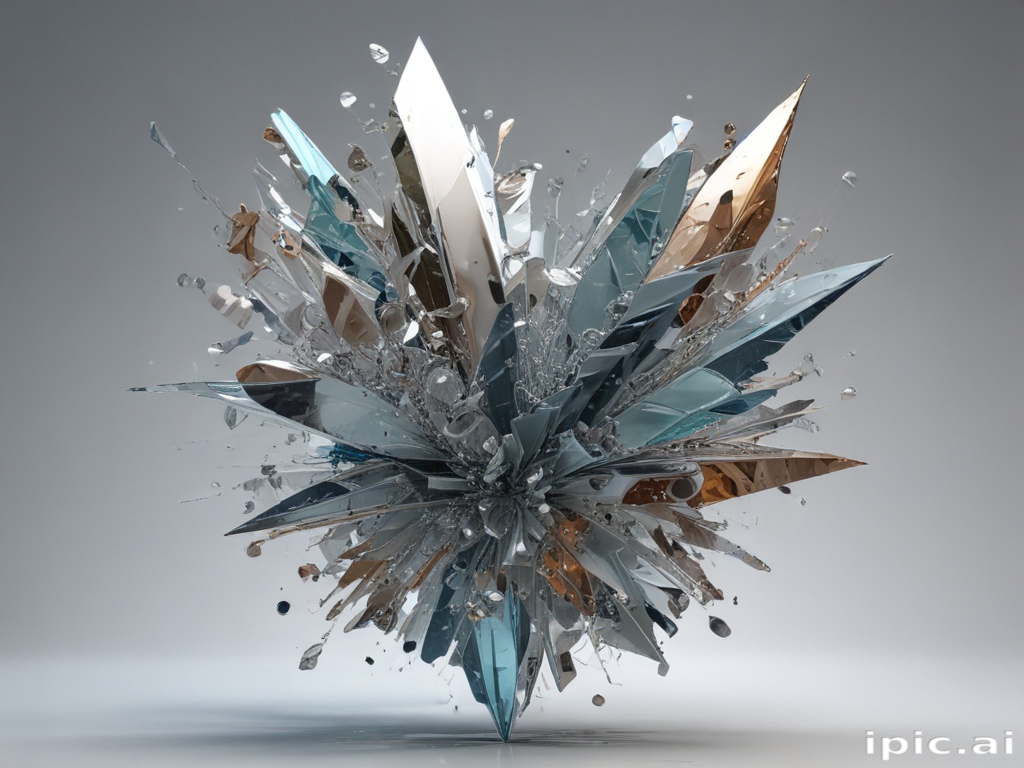 Intricate Explosion of Metallic and Glass Shards Creating a Stunning ...