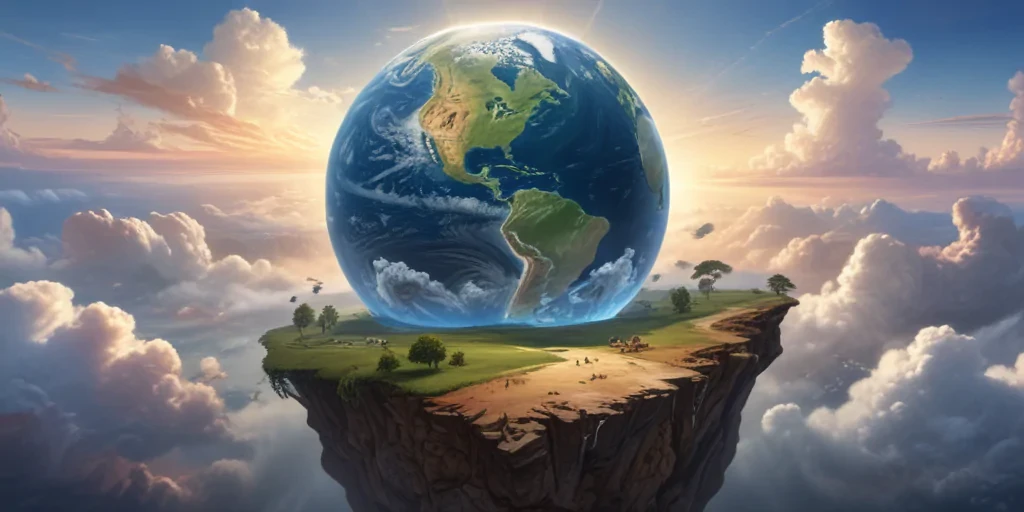 Majestic Floating Island with Earth Surrounded by Dreamy Cloudscape at ...
