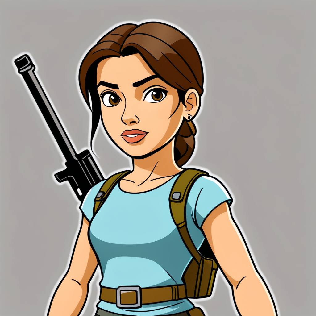 kid Lara croft from the cartoon. Cartoon style. lined flat colors ...