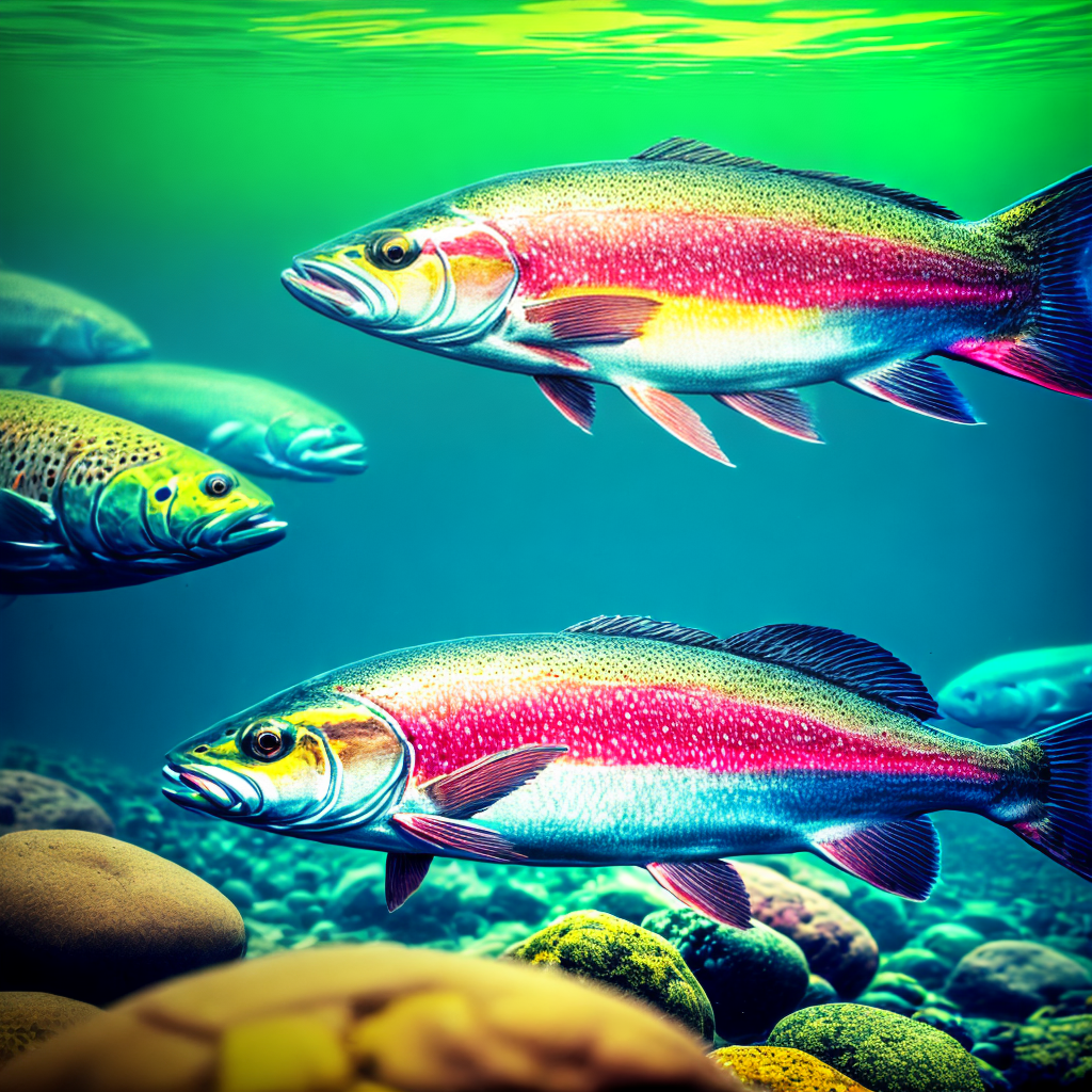 trout image cinamatic colour and nature in this image , neon color ...