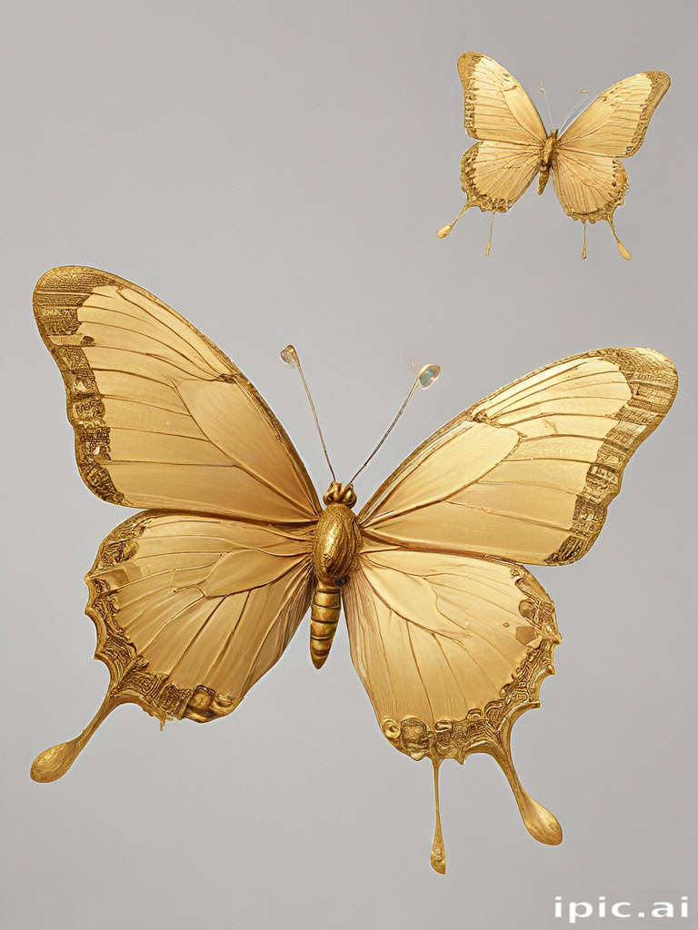 Elegant Golden Butterflies with Dripping Details Against a Soft Gray ...