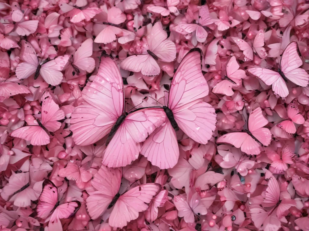 A Vibrant Display of Pink Butterflies Surrounded by Delicate Floral Petals.