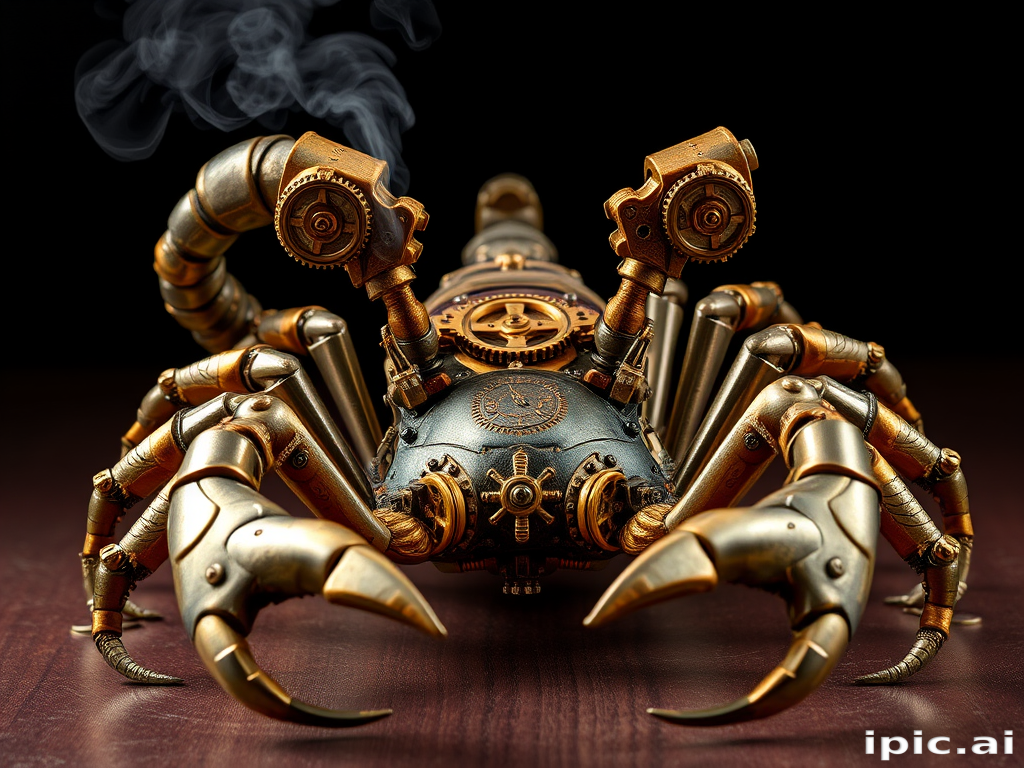 Create a high-intensity, high-resolution image of a steampunk scorpion ...