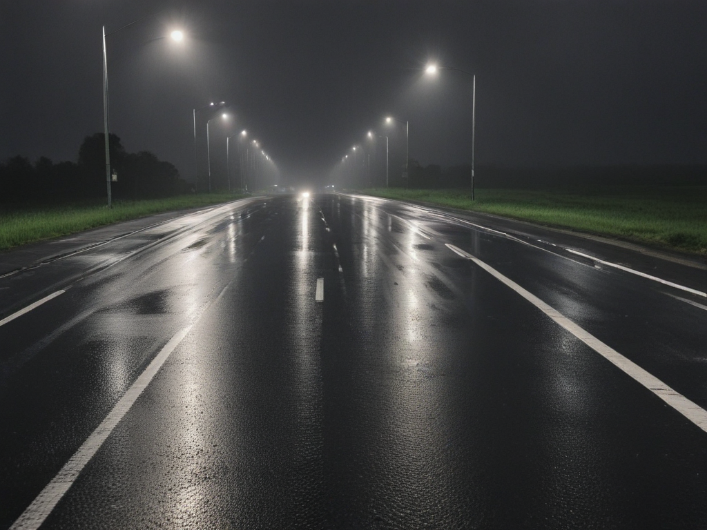 empty long road night raining