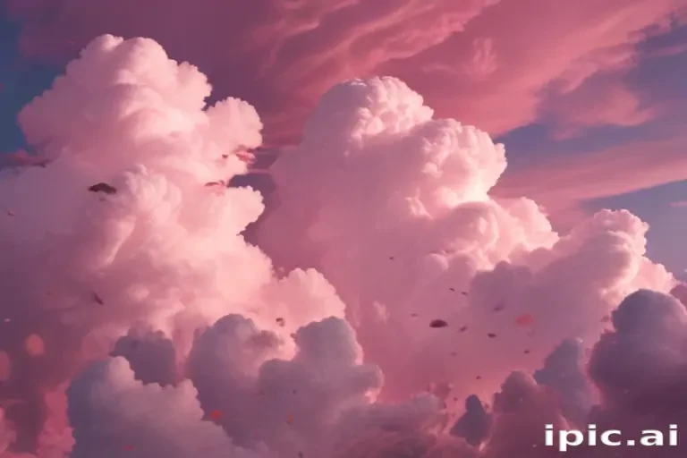 Dreamy Sunset Sky with Fluffy Pink Clouds and Soft Lighting Effects.