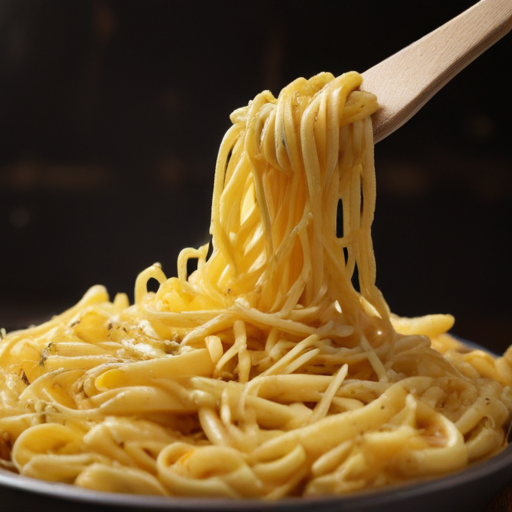 Deliciously Creamy Pasta Twirled Elegantly on a Wooden Spoon Ready to Enjoy