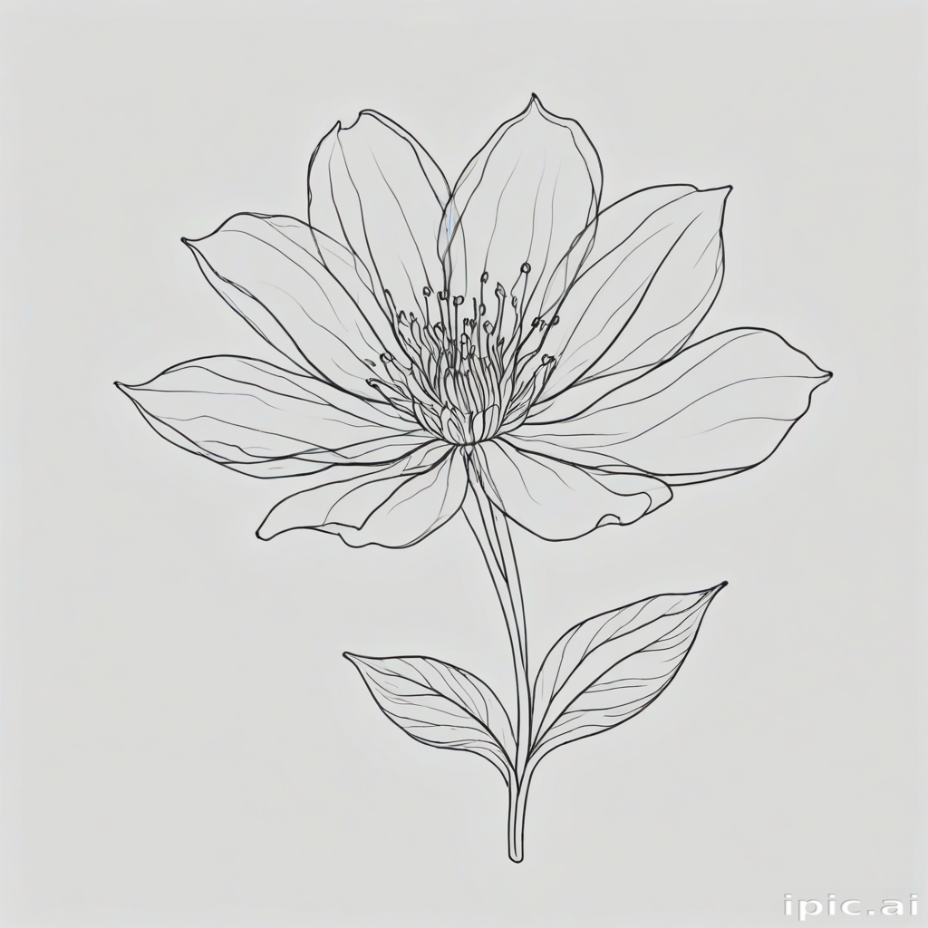 Intricate Line Art of a Beautiful Flower with Delicate Petals and Leaves