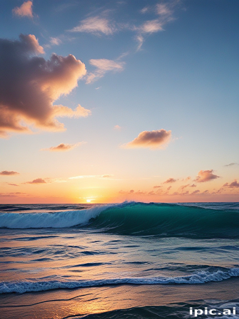 Sunset Over the Ocean: Waves Crashing Under a Colorful Sky
