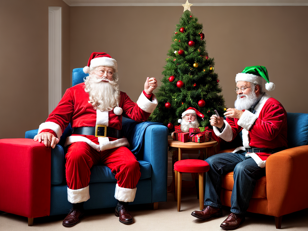 santa fighting the rich people in a house