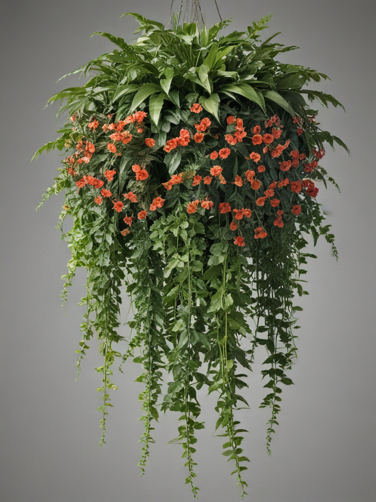 Vibrant Hanging Plant Displaying Lush Green Foliage and Bright Orange ...