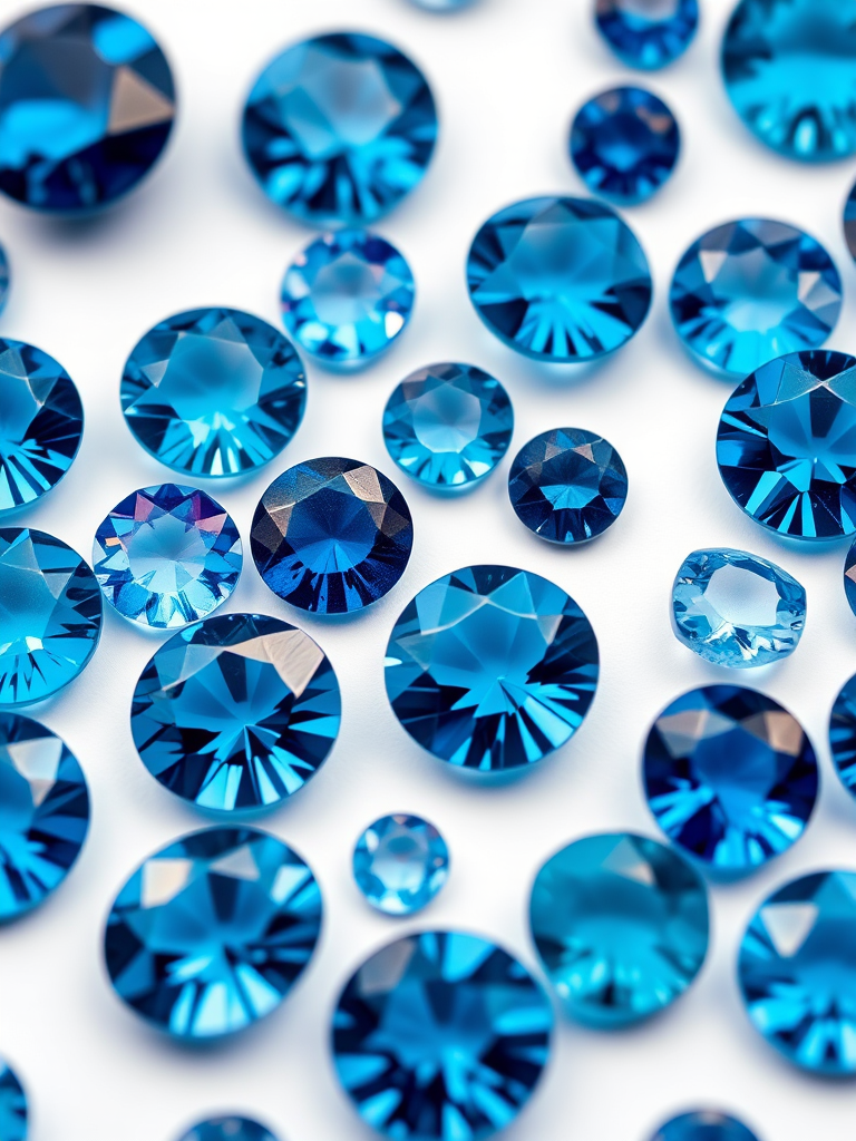 close-up shot of assorted blue gemstones on a white background, DSLR ...