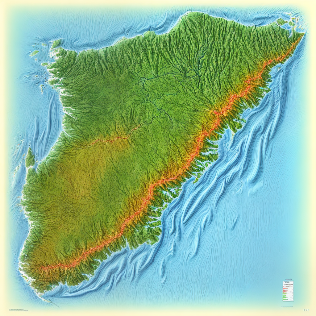 Topographic map with heat island in a city
