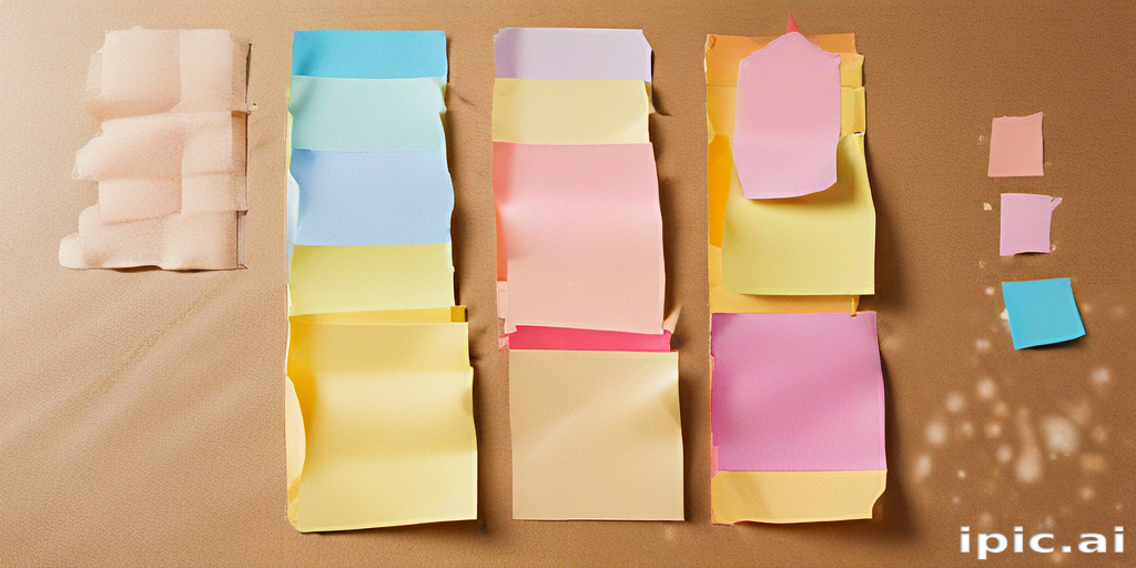 A Colorful Array of Sticky Notes Organized by Size and Color Shades.