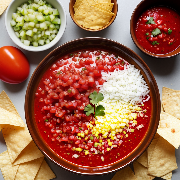 Colorful and Delicious Salsa Bowl with Fresh Ingredients and Tortilla Chips