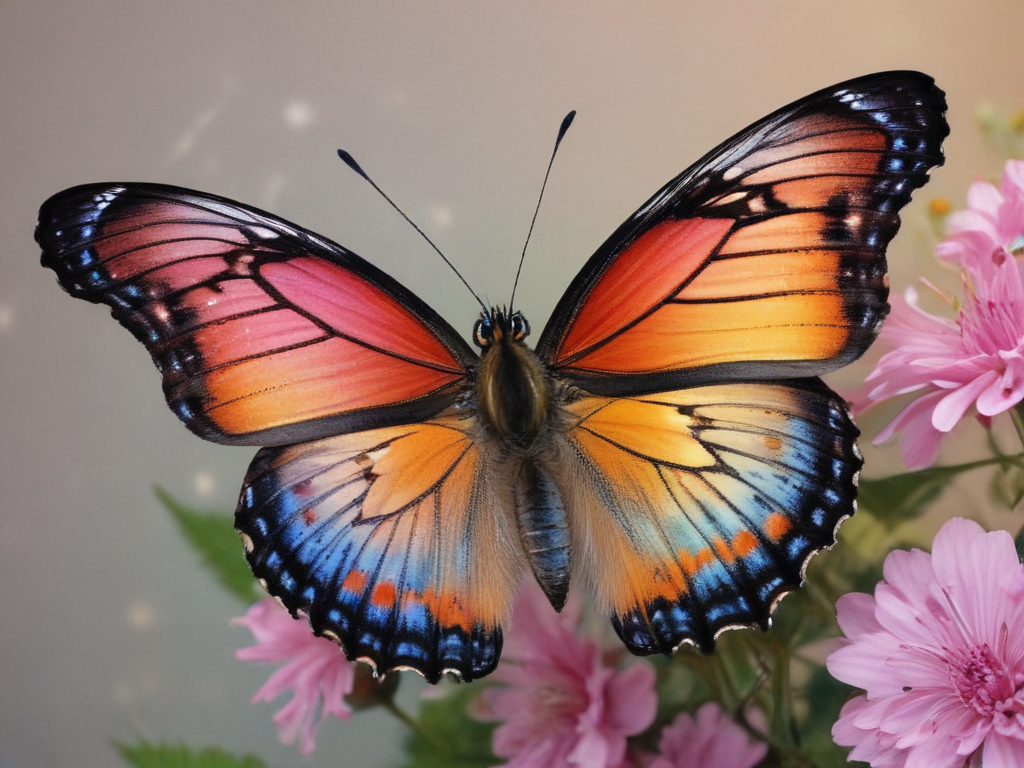A Vibrant Butterfly Displaying Its Colorful Wings Among Beautiful Flowers