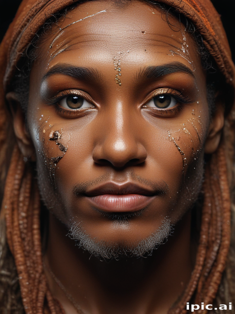 Striking Portrait of a Person with Intricate Facial Art and Dreadlocks