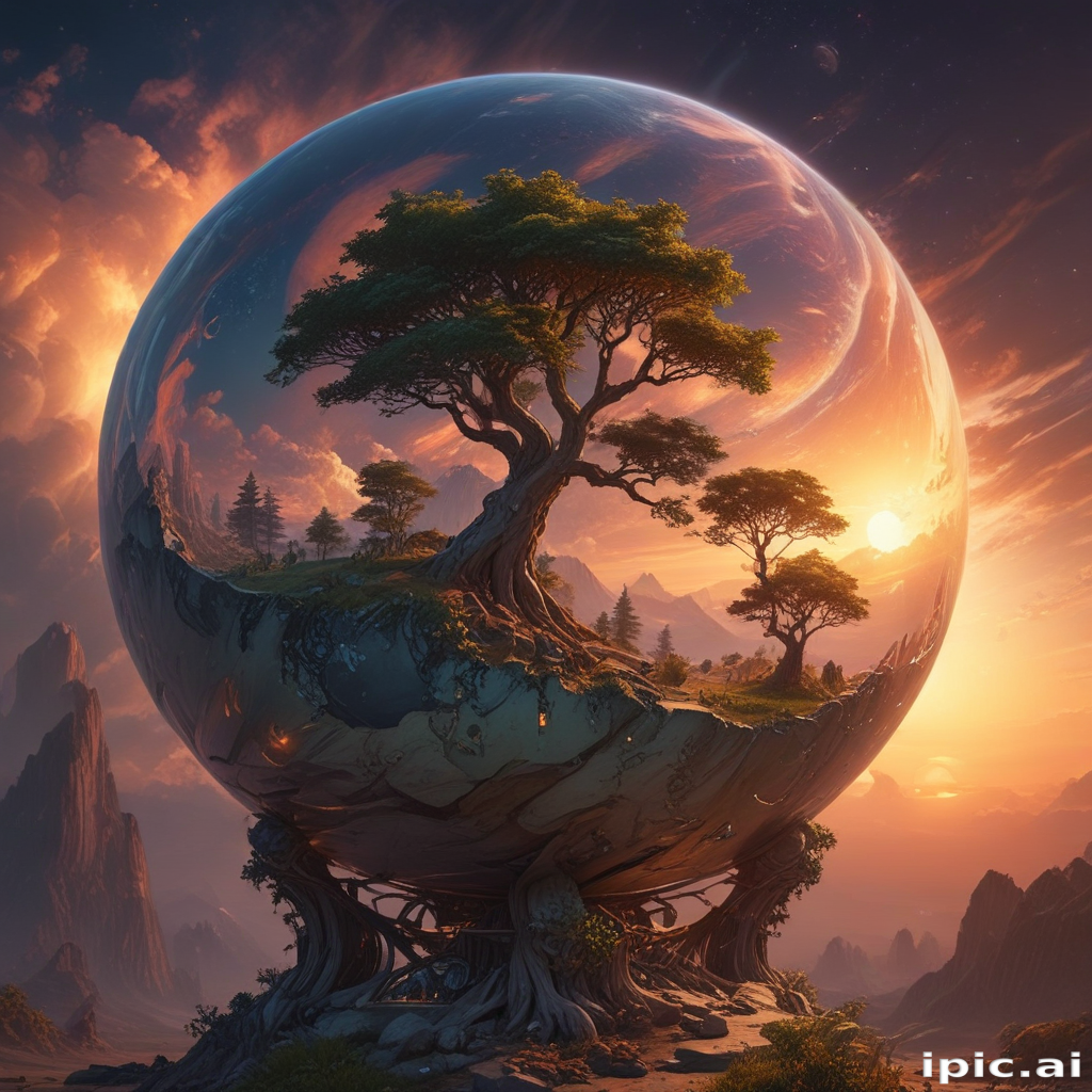 A Surreal Landscape of Trees Growing Within a Floating Glass Orb