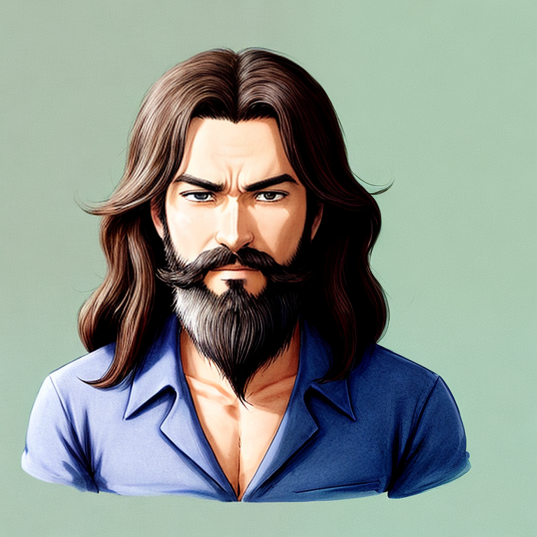 ghibli anime style avatar picture for a man with a beard, long hair and ...