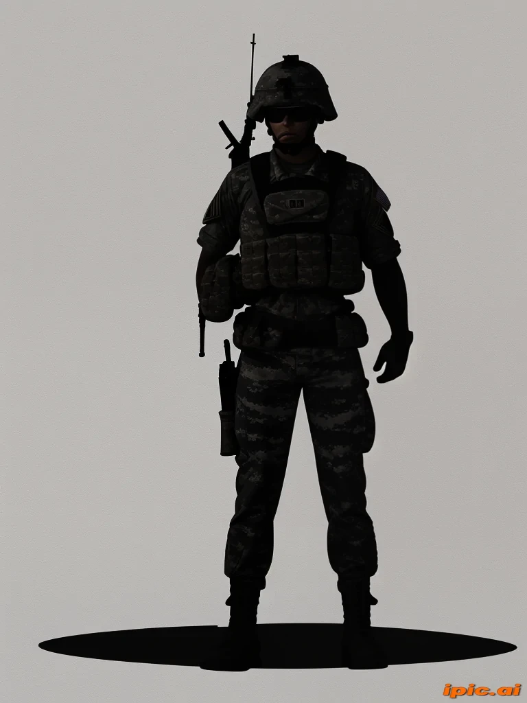 Silhouette of a Soldier Standing Strong Against a Neutral Background