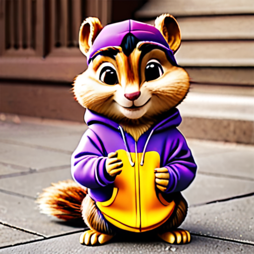 alvin seville the chipmunk in purple hoodie with a iphone
