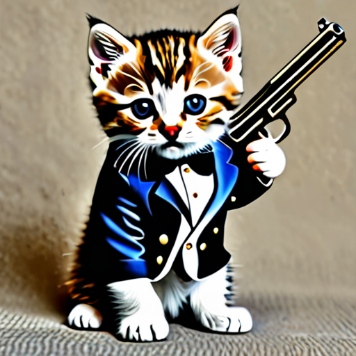 Kitten in suit with gun